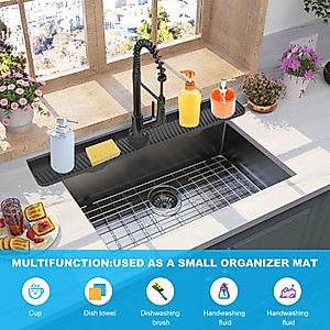 32 inch Kitchen Sink Splash Guard, Silicone Faucet Splash Guard, Large Size Silicone Sink Mat for Kitchen Bathroom, Faucet Handle Drip Catcher Tray (Black)