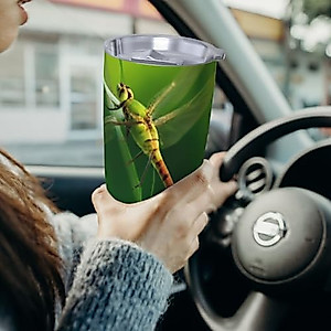jshmgchw 3d Dragonfly Print 20oz Tumbler, Car Cup With Lid And Straw, Spill-Proof, Stainless Steel Double Wall Vacuum Insulated Reusable Coffee Travel Mug, For Cold Drinks, Hot Beverage