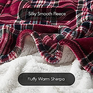DEGREES OF COMFORT Original Sherpa Wearable Blanket Hoodie, Oversized Hooded Sweatshirt Blankets, One Big Size Fits All, 38x32 Red Plaid