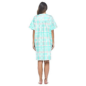 Casual Nights Women's Snap - Front House Dress Short Sleeve SeerSucker Woven Housecoat Duster Lounger Robe with Pockets, Plaid Mint, X-Large