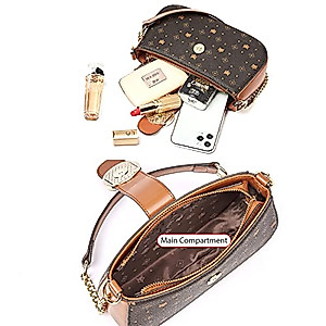 Shoulder Handbags for Women, Faux Leather Crossbody Hobo Handbags Vegan Leather Womens Signature Monogram Satchel Handbag Brown2