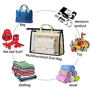 9 pack 3 Sizes Dust Bags for Handbags Storage Organizer Insert Purse Organizer for Closet with Handle and Zipper Clear Purse Storage Bags Space-saving