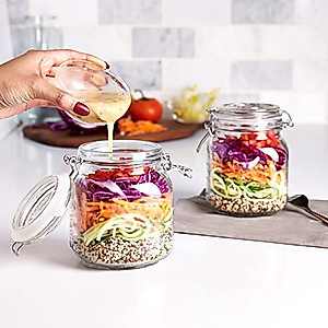 4 Glass Food Storage Jars with Airtight Lids + Chalkboard & Marker, Kitchen Canisters for Flour, Sugar, Coffee, Cereal, Pasta, Canning, Cookie Jar with Clamp Lid, Square Mason Jars 2-78oz, 2-34oz