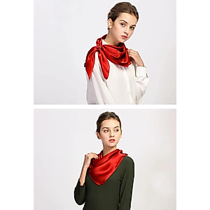 ANDANTINO 100% Pure Mulberry Silk Square Scarf for Hair-27''x27''- Women Men Natural Silk Neckerchief Digital Printed Headscarf (Red-Solid Color)