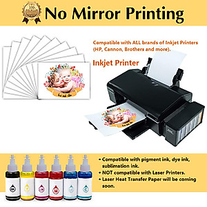 TransOurDream Tru-Heat Transfer Paper for Inkjet Printer (10 Sheets, 8.5x11") Printable Heat Transfer Vinyl for T Shirts Iron on Transfers for Dark Fabrics