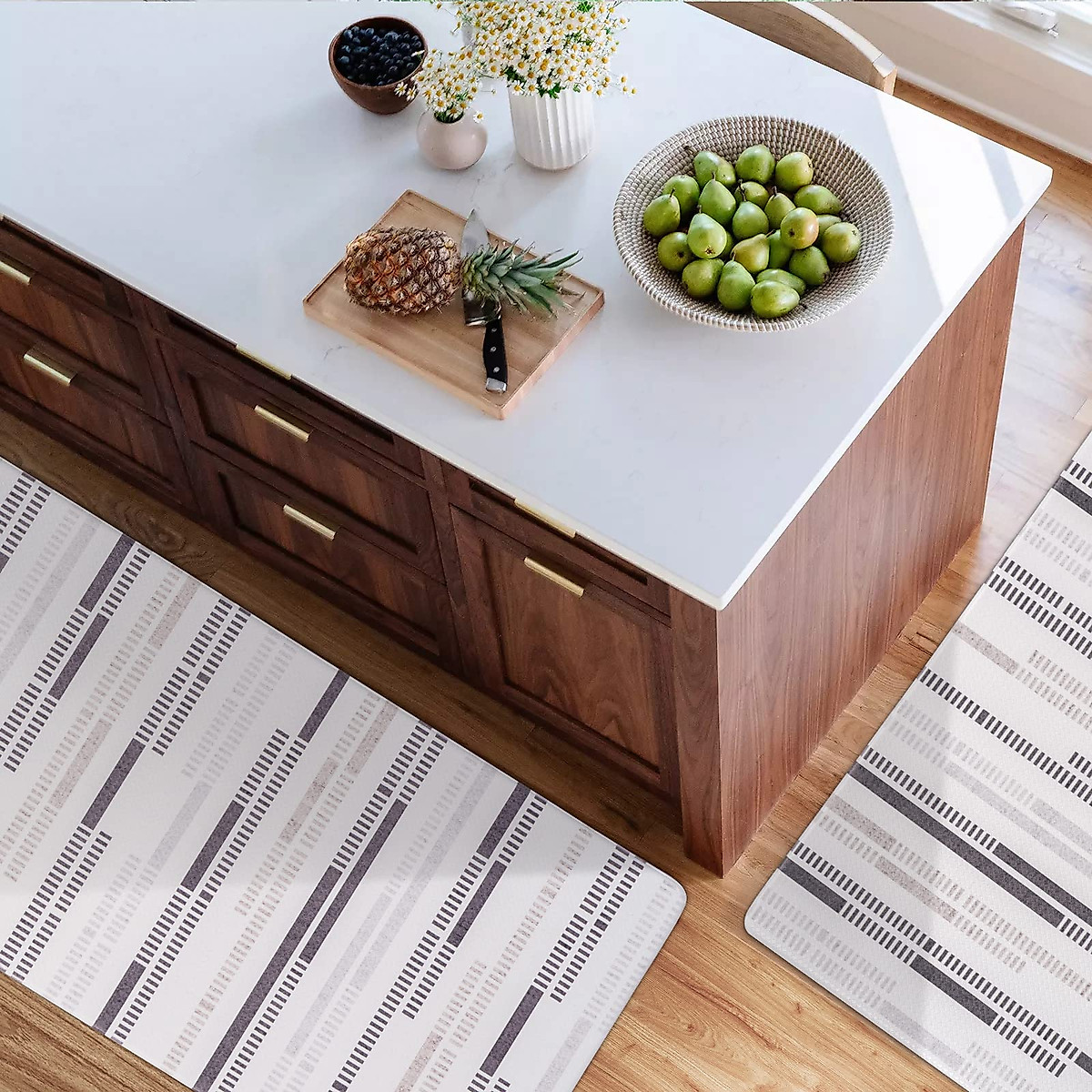 FRESHMINT Farmhouse Stripe Anti-Fatigue Kitchen Mat Set of 2, Cushioned Foam Kitchen Mats for Floor, Waterproof Non Slip Comfort Mat, Modern Kitchen Rug for Kitchen Decor, Sink, Laundry, Office