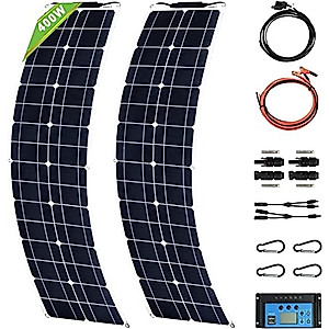 Solar Panel Kit 12-24V PET 400W 2X 200W Solar Panels ，Flexible Solar Panel ，Suitable for Rv, Ship, Camping, Caravan