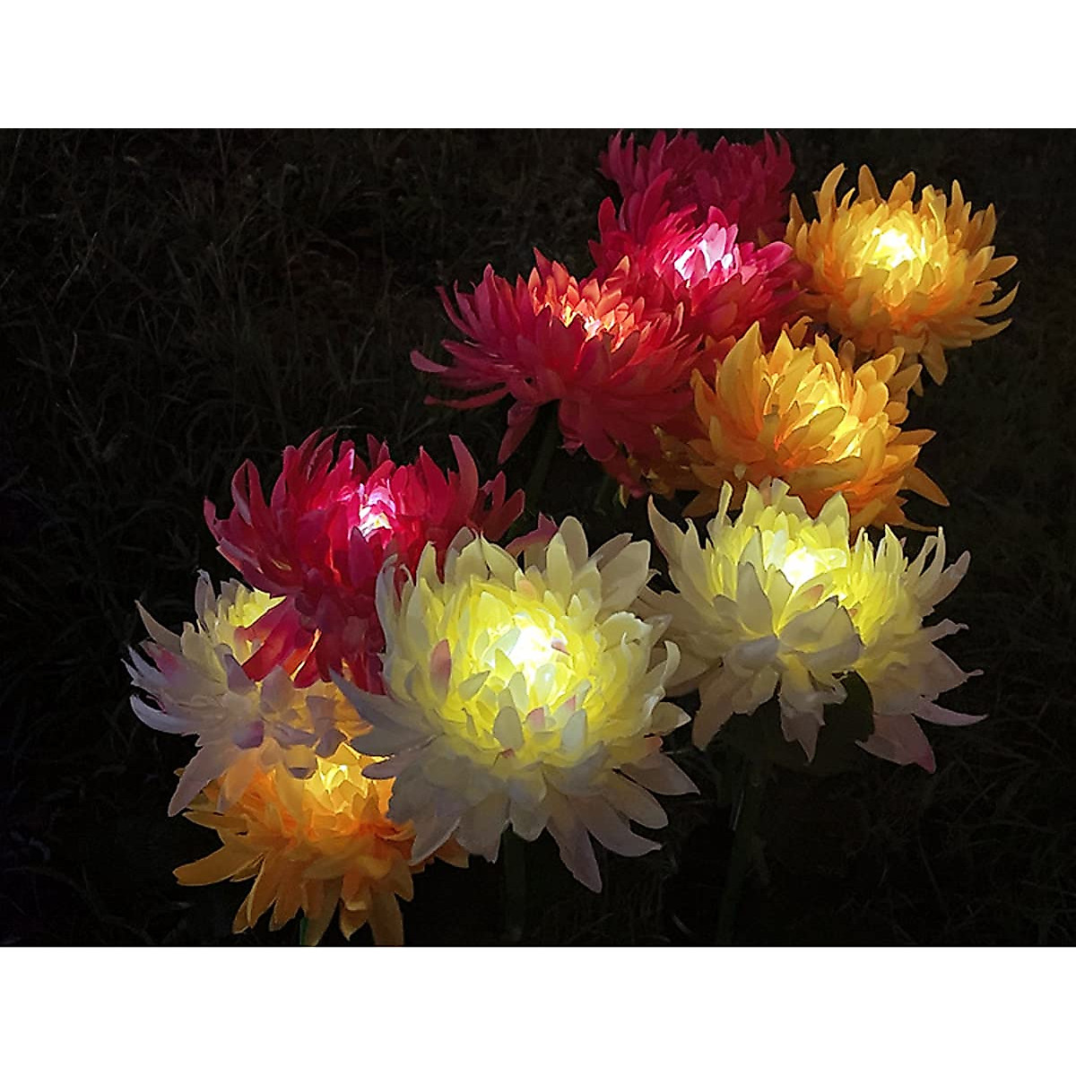 fopfun Yellow Chrysanthemum Solar Lights Outdoor Garden Decorative Flowers Yard Decorations Solar Pathway Lights Solar Powered Garden Yard Ornament Lights for Walkway Sidewalk Driveway