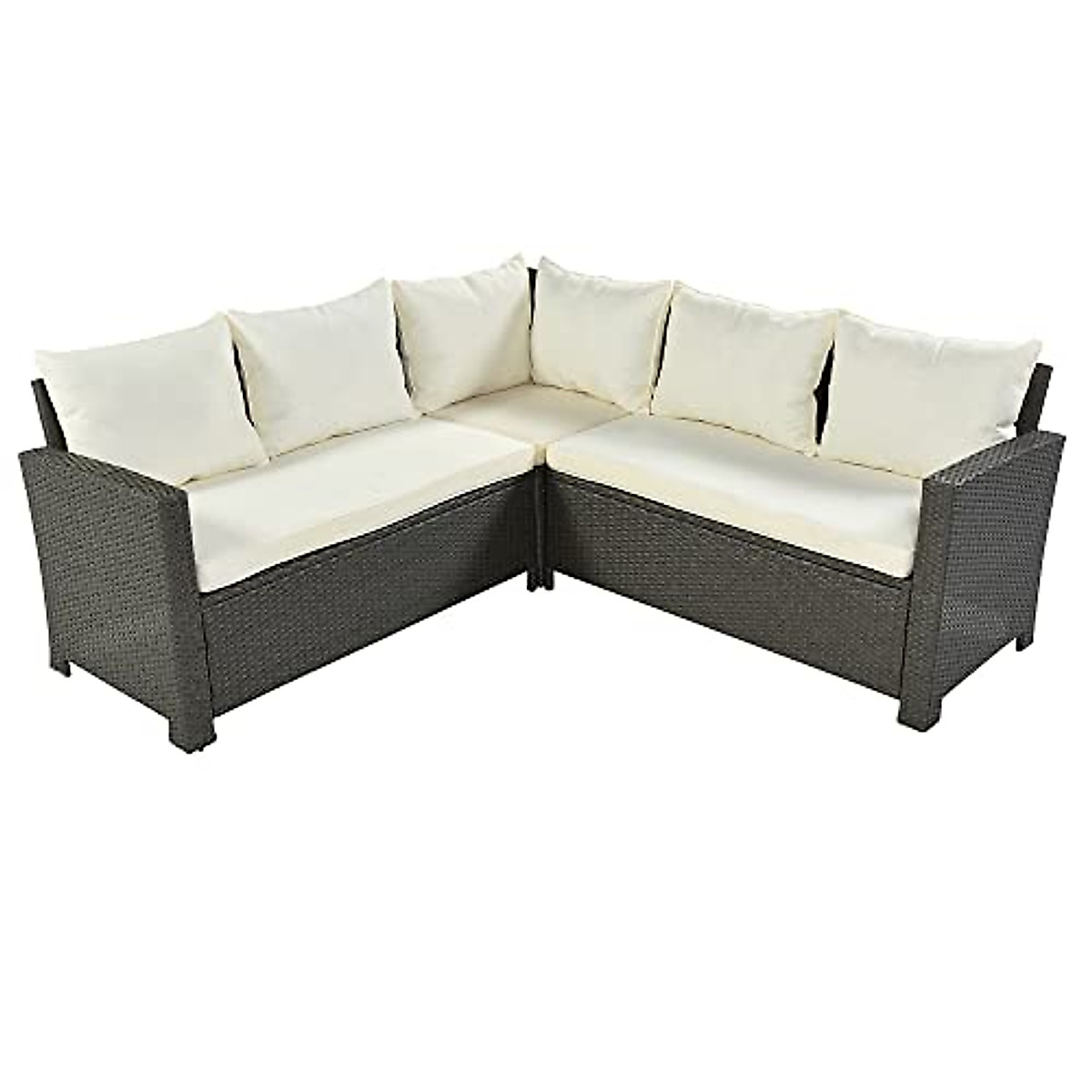 DHHU Patio Furniture, 8 Piece Weather Brown Wicker Sectional Sofa, Outdoor Conversation Set, Dining Table Chair with Ottoman, Cushions, Beige