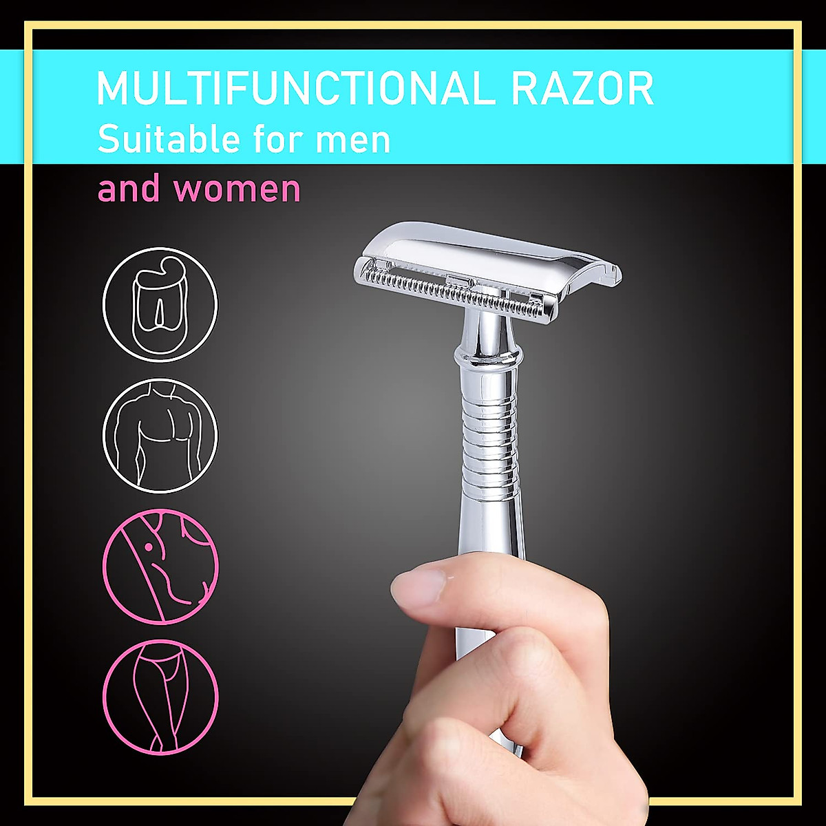 BAILI Classic 3-Piece Metal Double Edge Eco Safety Razor Long Handle Wet Shaving Kit for Men Women with 5 Platinum Blades BD191