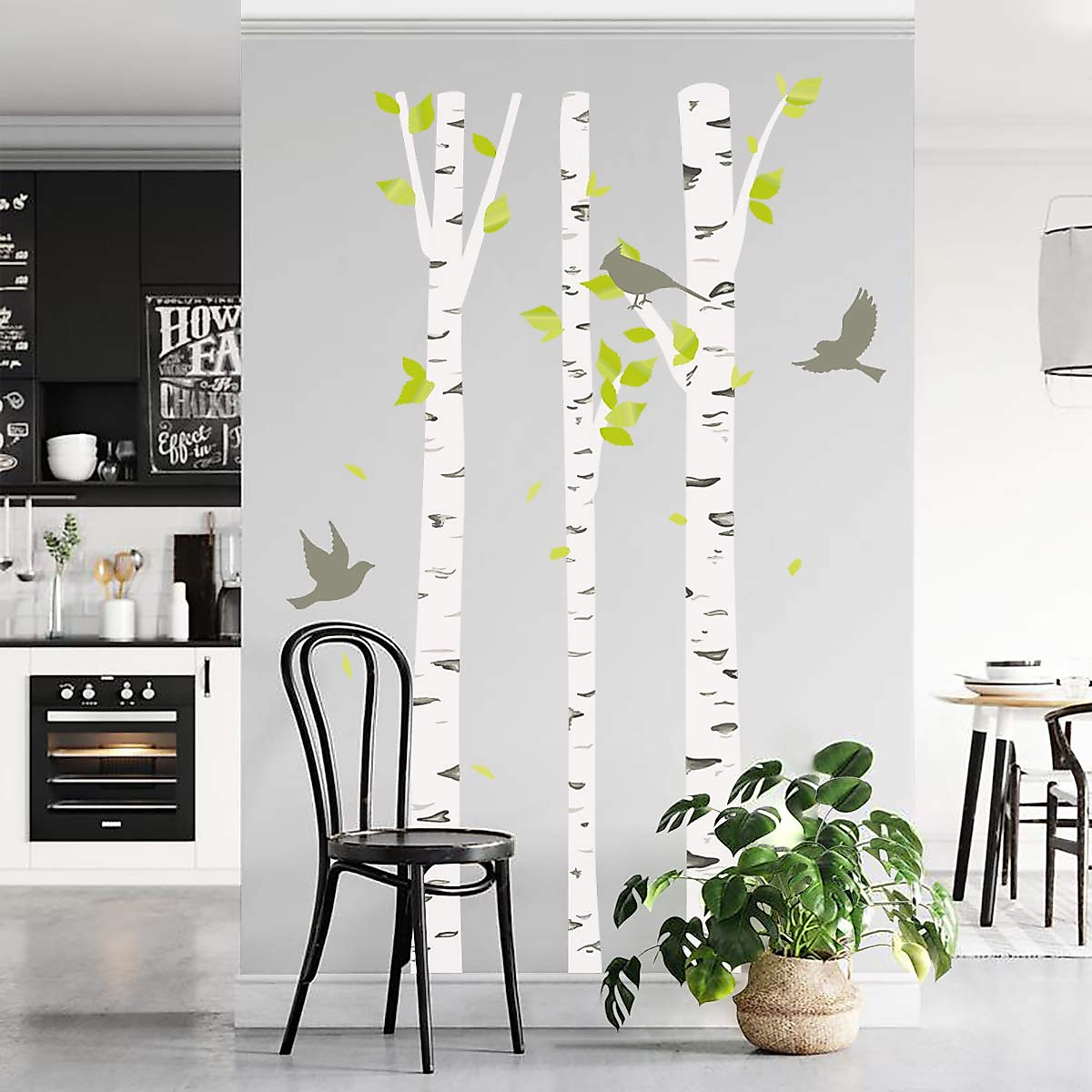 decalmile 3 Large White Birch Trees Wall Decals Forest Birds Wall Stickers Bedroom Living Room Dining Room Office Wall Decor(H:78.7Inches/6.6Ft)