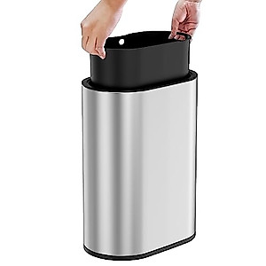 BETHEBEST 15 Liter/4 Gallon Brushed Trash Can with Wastebasket,Stainless Steel Trash Can for Bathroom,Bedroom,Office,Open-Top Garbage Can with 120Count Trash Bags