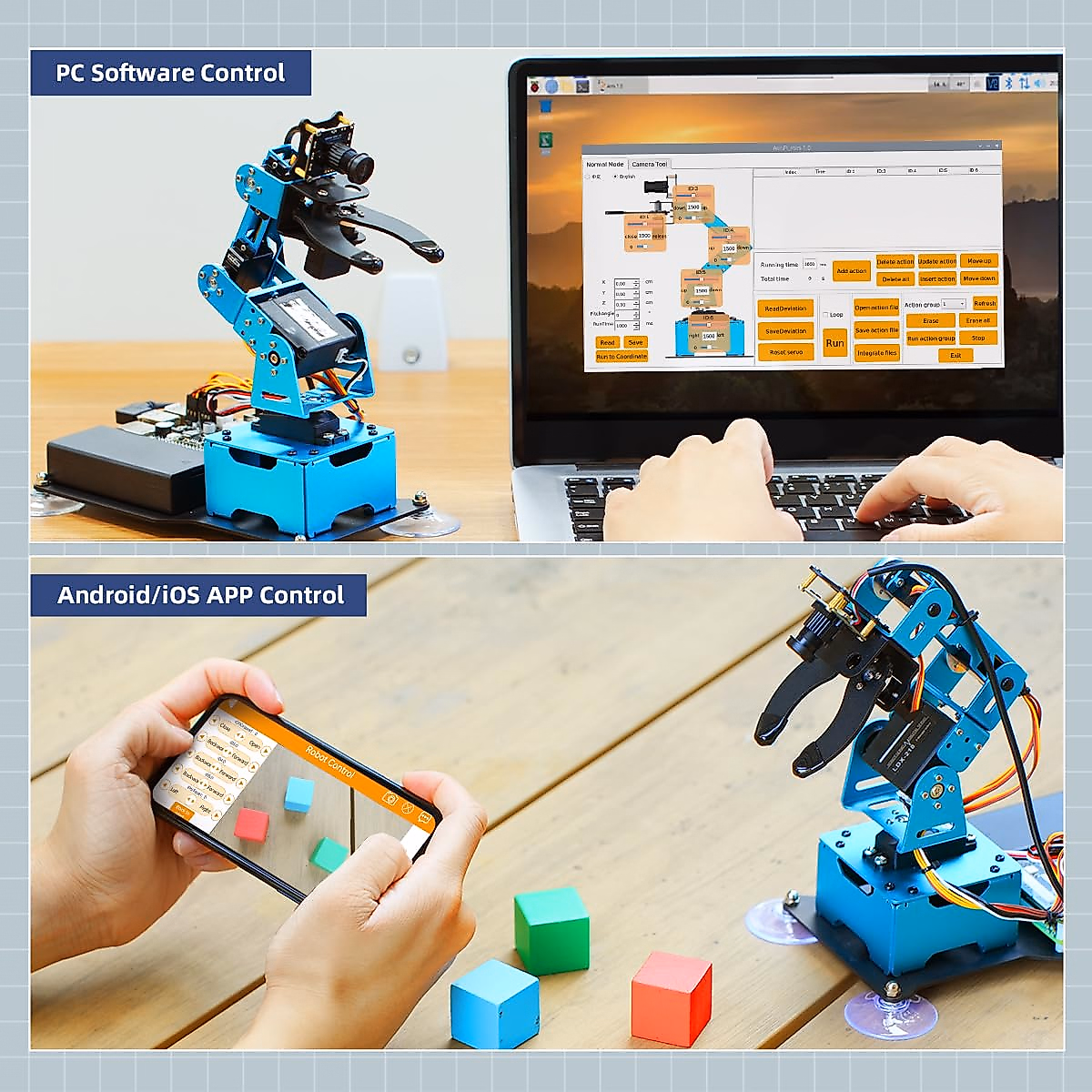 HIWONDER Raspberry Pi 5 AI Vision Robotic Arm 5 DOF Mini Programmable Desktop Robot Kit DIY Robot (Without RPi Board)