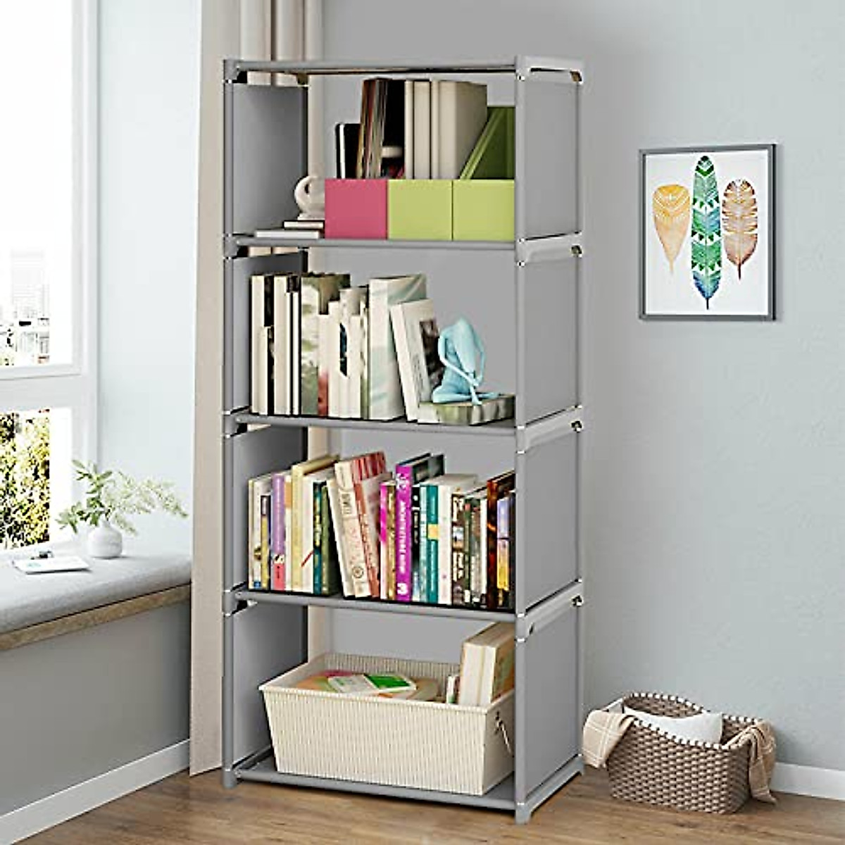 TFCFL 4 Tier Multipurpose Shelf Display Rack, 40x25x125cm Bookshelf Storage Wall Shelf Organizer Rack Standing Shelf Units Light Duty Indoor Garage Storage Organizer Shelves