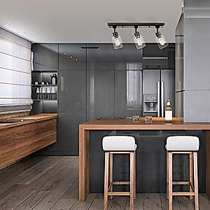 Globe Electric 59798 25" 3-Light Track Lighting, Faux Wood Finish, Matte Black Accents, Clear Glass Shades, Track Ceiling Light, Track Lighting Kit, Vintage, Ceiling Light Fixture, Home Improvement