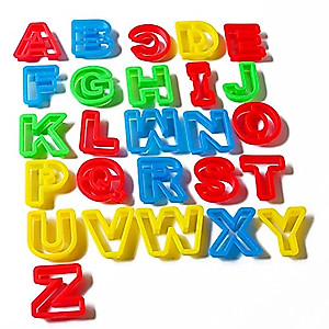 Carykon Alphabet Dough Cutter Kit with 26 Capital Letters Play Dough Clay Dough Tools -Assorted Colors (Alphabet)