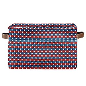 xigua Patriotic Star Storage Basket 2 Pack, Foldable Canvas Fabric Rectangular Storage Bin with Handles for Home, Closet, Office, Bedroom