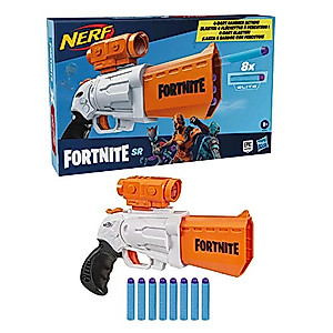 Nerf Fortnite SR Blaster - 4-Dart Hammer Action - includes Removable Scope and 8 Official Elite Darts - for Youth, Teens, Adults