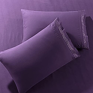 Bed Sheets - Full Sheet Set [6-Piece, Purple] - Hotel Luxury 1800 Brushed Microfiber - Soft and Breathable - Deep Pocket Fitted Sheet, Flat Sheet, Pillow Cases