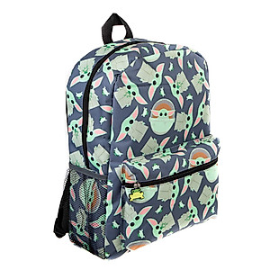 Bioworld Mandalorian Kids Baby Yoda All Over Print Black Backpack