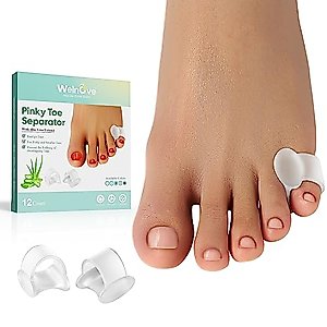 Welnove Gel Toe Separator, 12 Pack Pinky Toe Spacers, Aloe Vera Extract Infused Silicone Little Toe Spacers, Bunion Corrector, Bunion Cushions Pads for Preventing Rubbing & Relieve Pressure