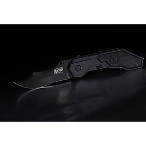 Smith & Wesson M&P SWMP1B 7.1in High Carbon S.S. Assisted Folding Knife with 2.9in Clip Point Blade and Aluminum Handle for Tactical, Survival and EDC,Black