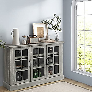 SEASD 55 Inch Buffet Storage Cabinet Sideboard Glass Door Adjustable Shelf Dining Room Dining Cabinet