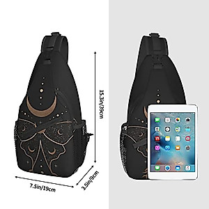 Moth Moon Printed Classic Sling Bag Crossbody Chest Daypack Lightweight Casual Backpack Shoulder Bag for Men Women Adult Travel Hiking Gifts