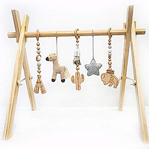 Wooden Play Gym for Baby FOLDABLE Infant Activity Set WILD WEST ADVENTURES Cowboy Natural Wooden Montessori Mobile Toys with Wooden Frame Play Gym Activity Set and Handmade Crochet teething toys