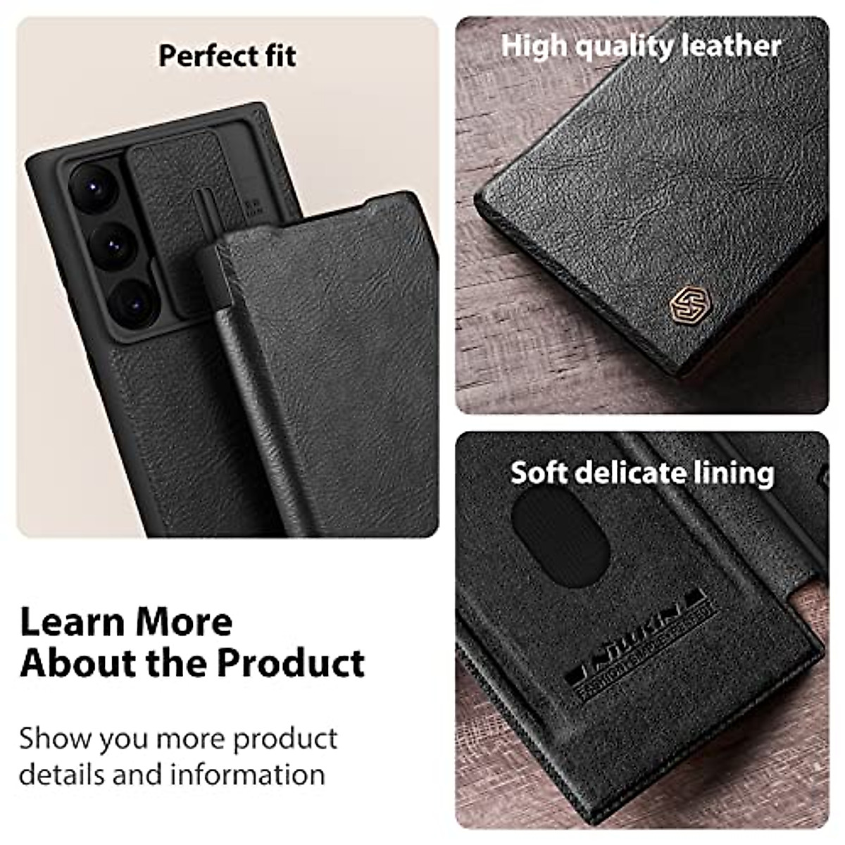 Nillkin for Samsung Galaxy S23 Ultra Wallet Case with Card Holder and Camera Cover, PU Leather Case with Magnetic Flip Cover, Card Slot, Slide Camera Protection (6.8 inch) - Black