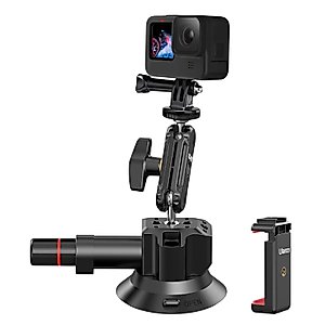 Suction Cup Mount for Gopro iPhone - ULANZI SC-01 3in Pump-actived Vacuum Suction Mount Magic Arm Phone Holder Action Cam Adapter Car Boats Windshield Window Mount for Gopro Hero insta360 DJI Action