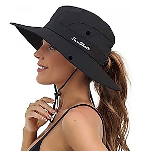 Sun Hats for Women Beach Hat Womens Sun Hat Ponytail Hat Sun Hat with Ponytail Hole for Women Black