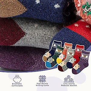 Toddler Girls Wool Socks Kids Thick Winter Warm Socks Thermal Crew Socks for Girls Bears 6 Pack 4-6 Years