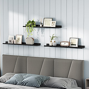 HOOBRO Floating Shelves, Wall Shelf Set of 3, 35.4 Inches Hanging Shelf with Raised Edge and Invisible Brackets, for Bathroom, Bedroom, Kitchen, Office, Living Room Decor, Black BK90BJ01