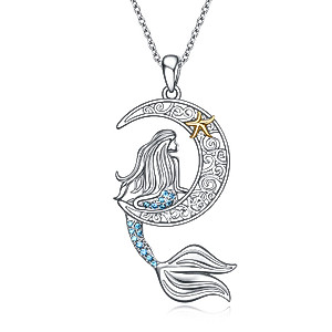 YAFEINI Mermaid Necklace for Women Little Mermaid Gifts Mermaid Jewelry for Women Sterling Silver Necklace with Mermaid Pendant