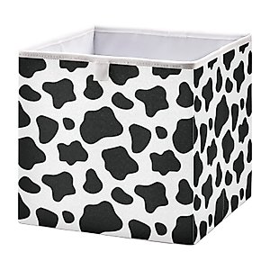 DOMIKING Black White Cow Storage Baskets for Shelves Foldable Collapsible Storage Box Bins with Fabric Bins Cube Toys Organizers for Pantry Clothes Storage Toys, Books, Home, Office,11 x 11inch