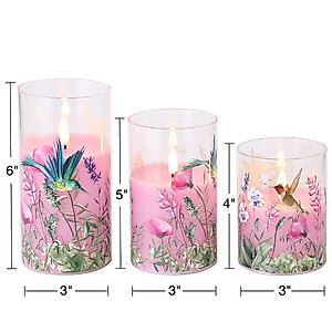 Girimax Pink Hummingbird Glass LED Candles with Remote, Flickering Flameless Candles Battery Operated Φ 3" H 4" 5" 6"