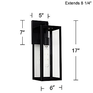 John Timberland Titan Modern Industrial Outdoor Wall Light Fixture Mystic Black Metal 17" Clear Glass Damp Rated for Exterior House Porch Patio Outside Deck Garage Yard Front Door Garden Home