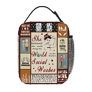 KIYIYZER Social Worker Lunch Bag Insulated Reusable Lunch Box Portable Cooler Tote Bag For Women Men Adults Work Picnic,Give A Gift To Social Work Practitioner