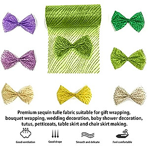 Glitter Wavy Tulle Fabric 3 Rolls 6 Inch by 30 Yards Total Sparkle Mesh Netting Fabric Ribbon Spool for Wedding Birthday Party Baby Shower Decorations DIY Tutus Petticoat Tulle Skirt Table Skirt