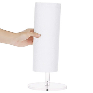 MyGift Clear Acrylic Kitchen Countertop Paper Towel Holder Stand with Round Base, Vertical Design Paper Roll Dispenser