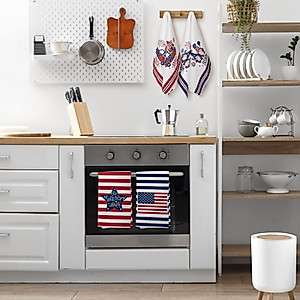 4 Pcs 4th of July Patriotic Kitchen Towels American Flag Stars Dish Towels Independence Day Hand Towel Red White and Blue Tea Towels for Kitchen Housewarming Gifts Memorial Day Home, 15.7" x 23.6"