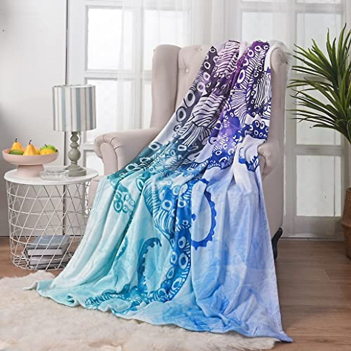 Goodbath Octopus Throw Blanket, Ocean Animals Sea Monster Kraken Soft Fleece Blanket for Couch Sofa Bed Travelling, 58 x 80 Inch