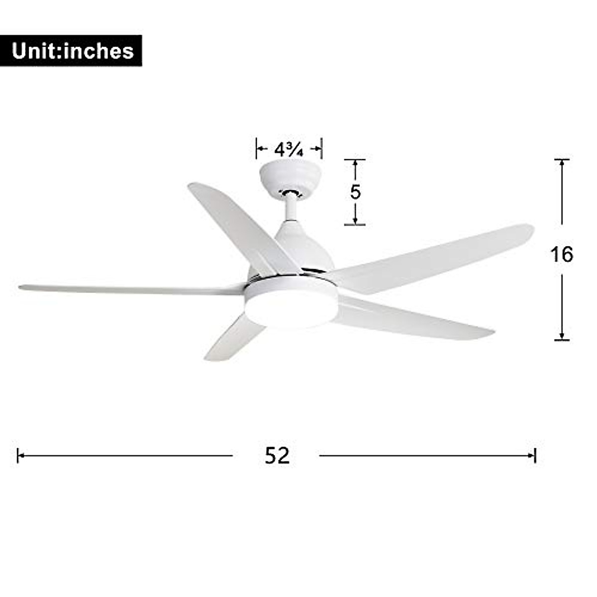 FINXIN Indoor Ceiling Fan Light Fixtures White Remote LED 52 Ceiling Fans For Bedroom,Living Room,Dining Room Including Motor,5-Blades,Remote Switch (5-Blades)