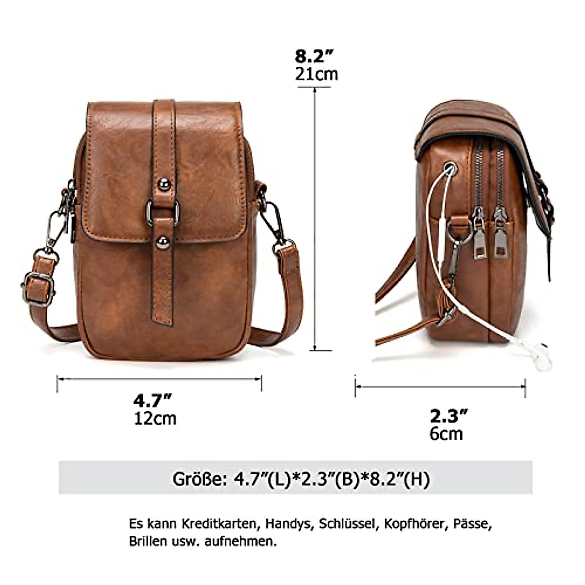 Women Vintage Crossbody Phone Bag, Small Messenger Shoulder Bag Cash Handbag Wallet Purse