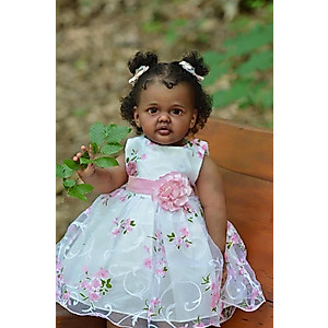 iCradle 28 Inch Toddler Reborn Doll Girl Black Reborn Baby African American Silicone Baby Dolls Weighted Cloth Body Brown Eyes Handmade Doll Toys for Children Gifts