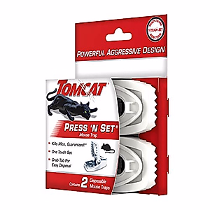 Tomcat Press 'N Set Mouse Trap, Plastic, Spring-Loaded Mouse Killer with Grab-Tab, 2 Traps