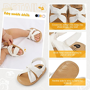 Miamooi Infant Baby Girls Boys Sandals Summer Bowknot Crib Shoes Toddler Pu Leather Flower Soft Rubber Sole Dress Flats First Walker Shoes