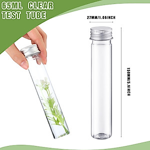 Dandat 80 Pcs 65ml Clear Flat Plastic Test Tubes with Screw Caps, Plastic Tubes Containers Storage Tubes with Caps Test Lab Tubes for Sample Testing, Candy, Spices, Dried Flowers and Party Favors