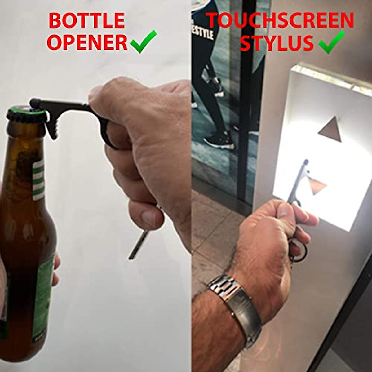 No Touch Door Opener Tool 4 Pack - Premium Multitool Keychain with Touchscreen Stylus and Bottle Opener
